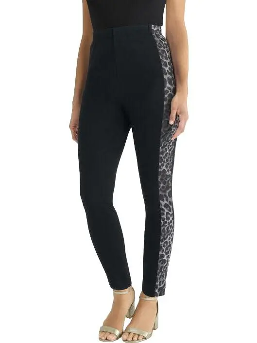 JESSICA LONDON Stretch Cotton Capri Leggings - Black Painterly Cheetah