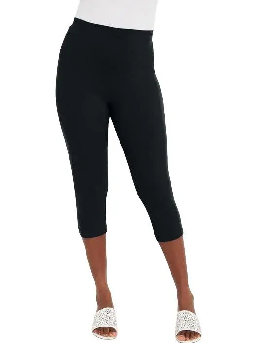 JESSICA LONDON Stretch Cotton Capri Leggings - Black