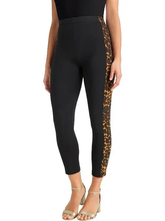 JESSICA LONDON Stretch Cotton Capri Leggings - Brown Painterly Cheetah