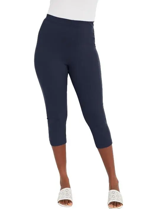 JESSICA LONDON Stretch Cotton Capri Leggings - Navy