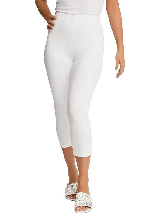 JESSICA LONDON Stretch Cotton Capri Leggings - White