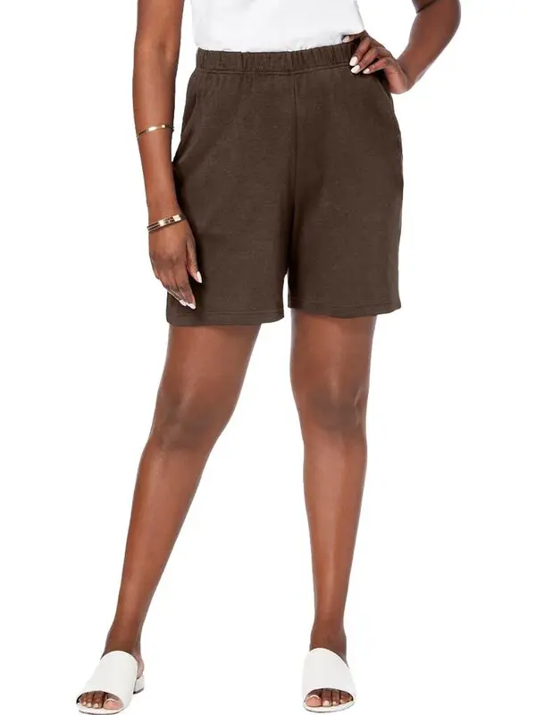 JESSICA LONDON Soft Ease Knit Casual Shorts - Chocolate