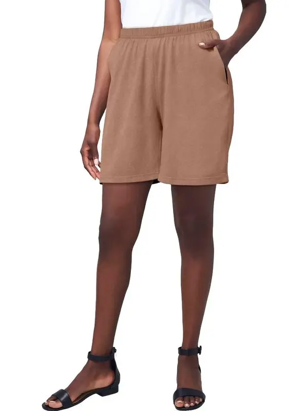 JESSICA LONDON Soft Ease Knit Casual Shorts - Creamy Mocha