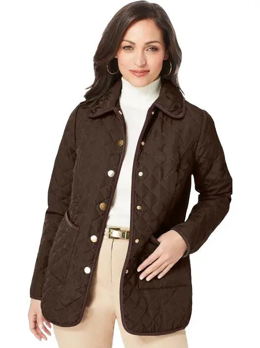 JESSICA LONDON Snap-front Quilted Coat - Chocolate