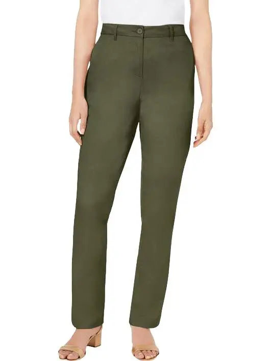 JESSICA LONDON Stretch Cotton Chino Straight Leg Pant - Dark Olive Green