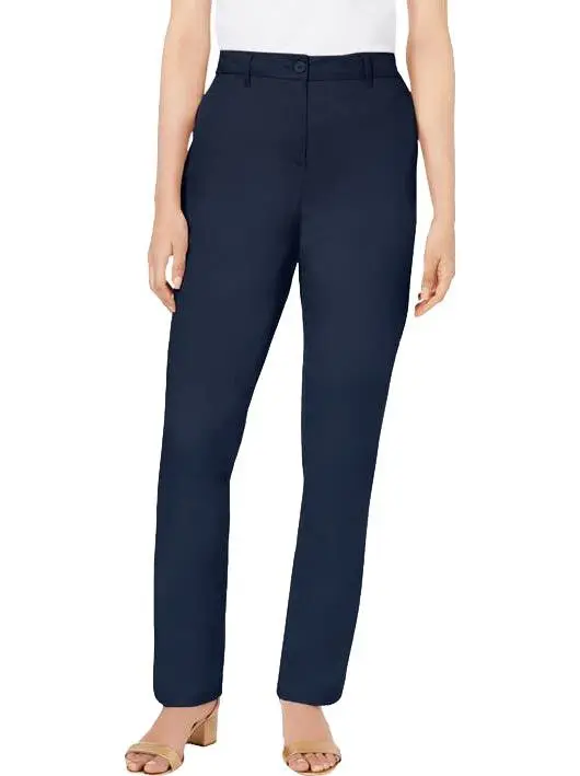 JESSICA LONDON Stretch Cotton Chino Straight Leg Pants - Navy