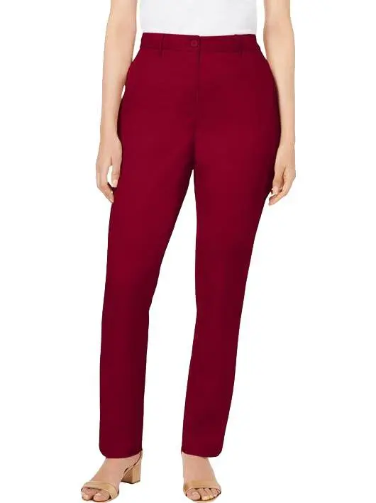 JESSICA LONDON Stretch Cotton Chino Straight Leg Pant - Rich Burgundy