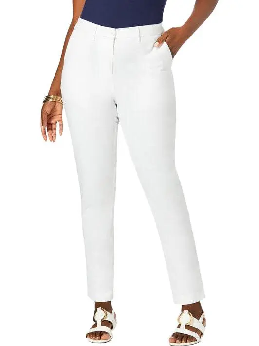 JESSICA LONDON Stretch Cotton Chino Straight Leg Pant - White