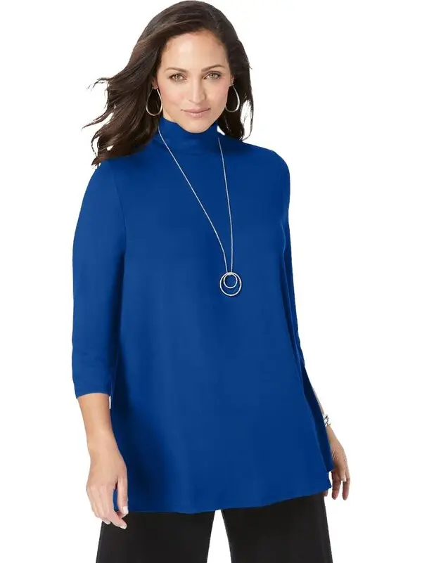 JESSICA LONDON Mockneck Swing Tunic - Dark Sapphire