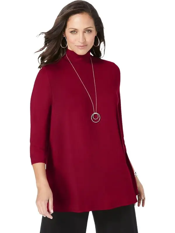 JESSICA LONDON Mockneck Swing Tunic - Rich Burgundy