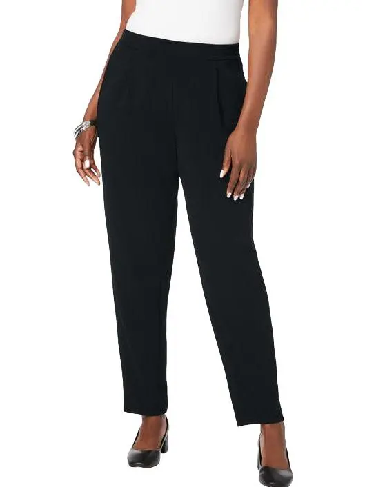 JESSICA LONDON Stretch Knit Crepe Straight Leg Pants - Black