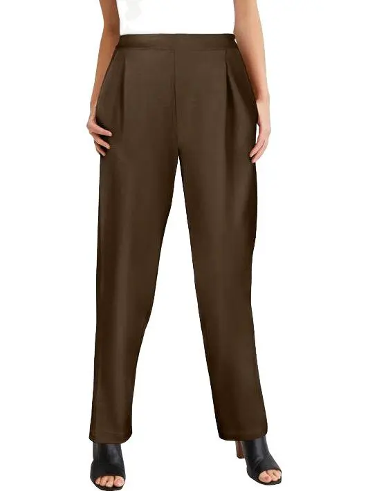 JESSICA LONDON Stretch Knit Crepe Straight Leg Trousers - Chocolate