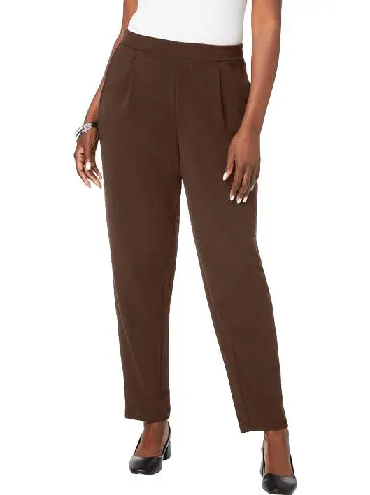 JESSICA LONDON Stretch Knit Crepe Straight Leg Pants - Chocolate