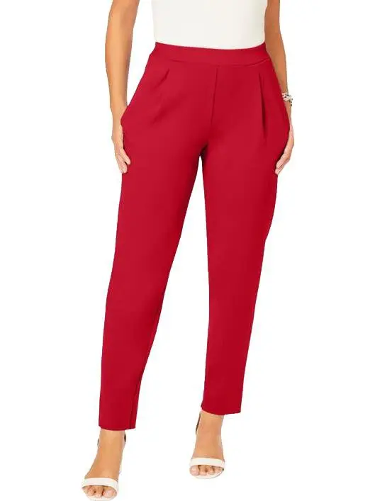 JESSICA LONDON Stretch Knit Crepe Straight Leg Trousers - Classic Red