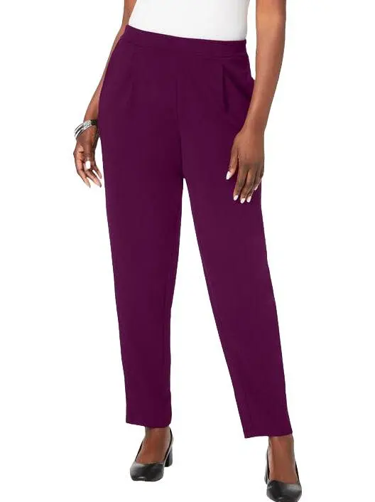 JESSICA LONDON Stretch Knit Crepe Straight Leg Trousers - Dark Berry