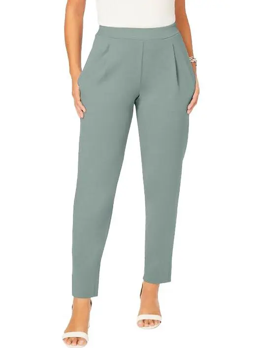 JESSICA LONDON Stretch Knit Crepe Straight Leg Trousers - Grey Spruce