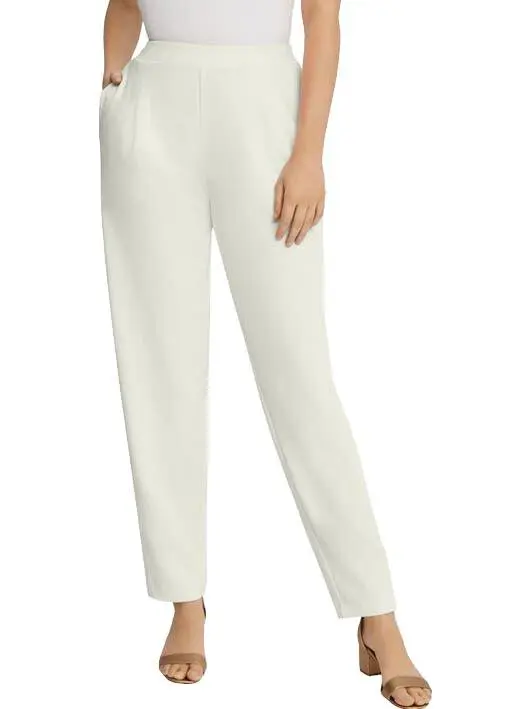 JESSICA LONDON Stretch Knit Crepe Straight Leg Pants - Ivory