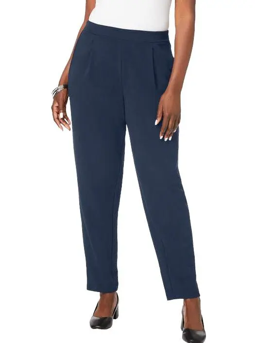 JESSICA LONDON Stretch Knit Crepe Straight Leg Trousers - Navy
