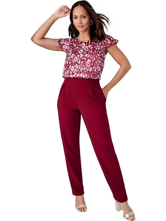 JESSICA LONDON Stretch Knit Crepe Straight Leg Trousers - Rich Burgundy