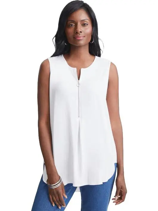 JESSICA LONDON Stretch Knit Hi-low Zip Tunic - White