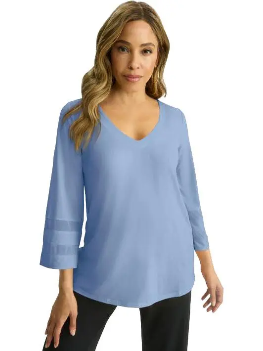 JESSICA LONDON Stretch Knit Mesh Inset Sleeve Tunic - Azure Mist