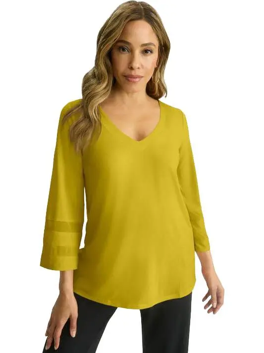 JESSICA LONDON Stretch Knit Mesh Inset Sleeve Tunic - Golden Citrus