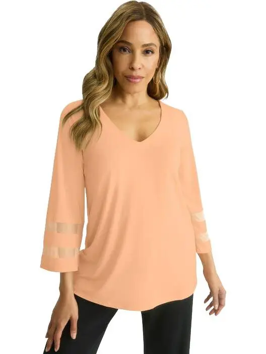 JESSICA LONDON Stretch Knit Mesh Inset Sleeve Tunic - Peach Fuzz