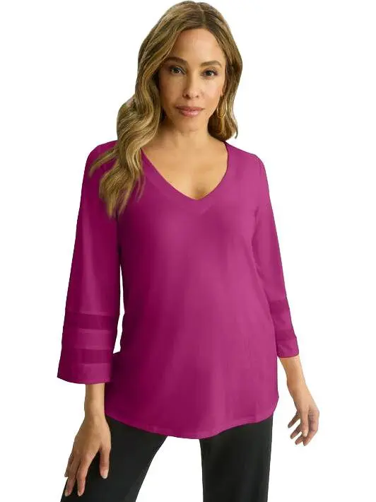 JESSICA LONDON Stretch Knit Tunic With Mesh Inset Sleeves - Raspberry