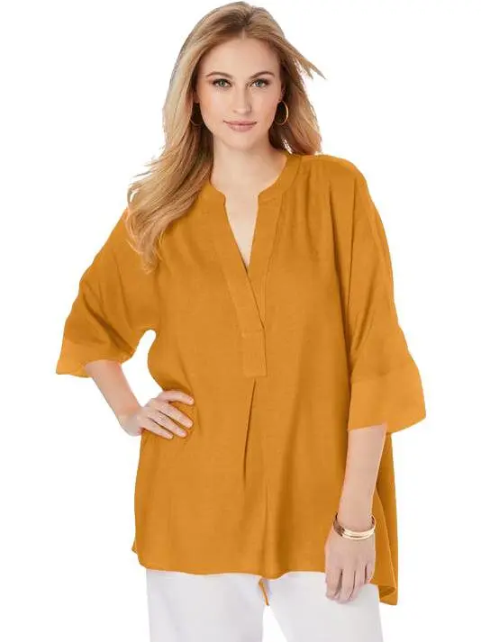 JESSICA LONDON Hi-low Linen Tunic - Rich Gold