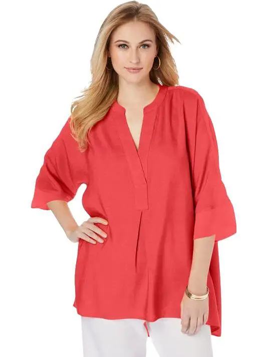 JESSICA LONDON Hi-low Linen Tunic - Soft Geranium