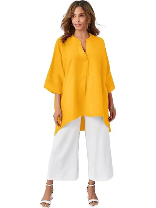 JESSICA LONDON Hi-low Linen Tunic - Sunset Yellow
