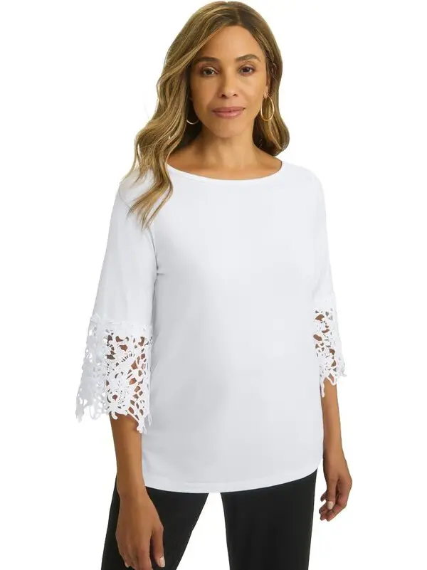 JESSICA LONDON Lace Applique Top - White