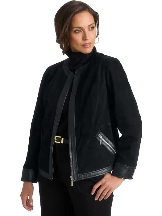 JESSICA LONDON Suede Jacket With Leather Trim - Black
