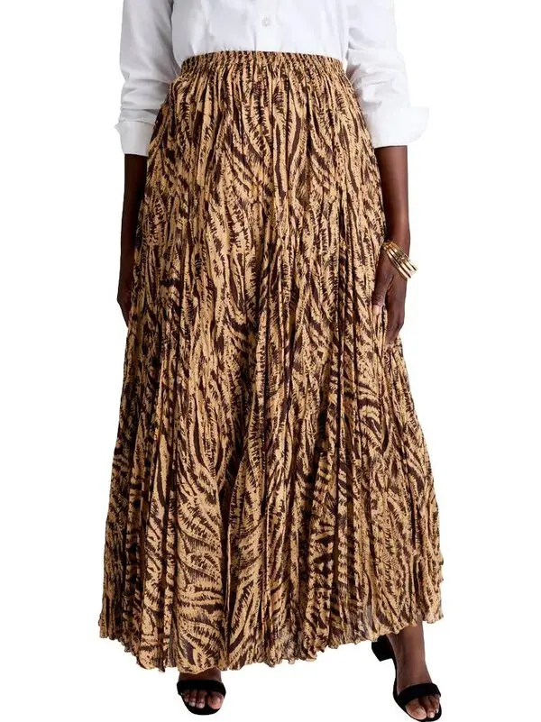 JESSICA LONDON Flowing Crinkled Maxi Skirt - Brown Abstract Print