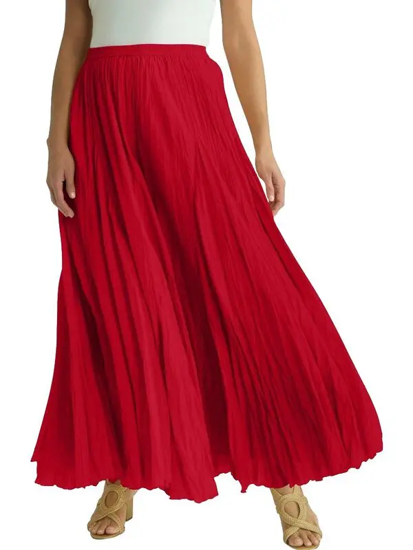 JESSICA LONDON Flowing Crinkled Maxi Skirt - Classic Red