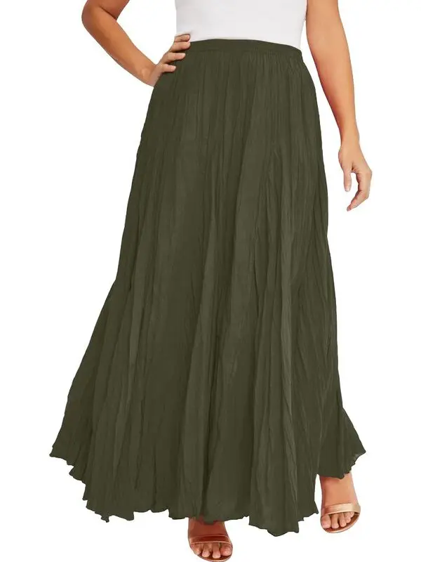 JESSICA LONDON Flowing Crinkled Maxi Skirt - Dark Olive Green
