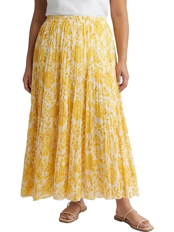 JESSICA LONDON Flowing Crinkled Maxi Skirt - Golden Floral Tapestry