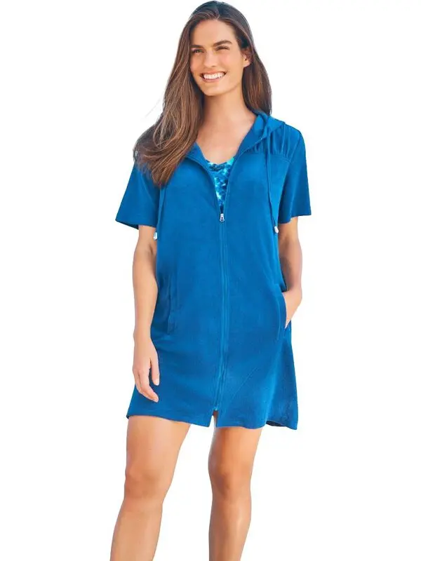 SWIM 365 Hooded Terry Swim Cover Up - Dream Blue