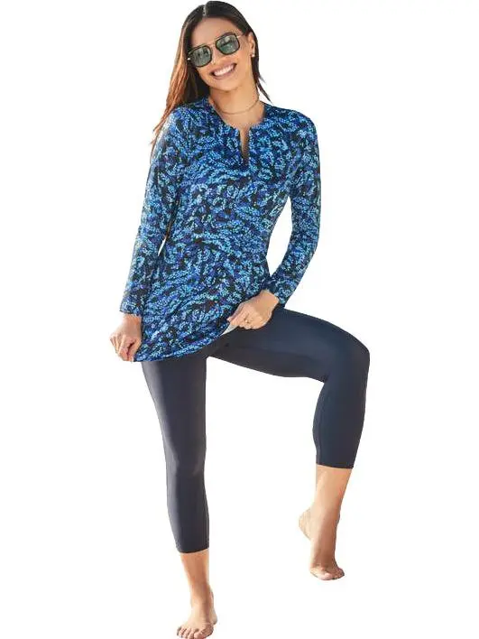 SWIM 365 Long Sleeve Swim Tee With Built-in Bra - Royal Oasis Animal