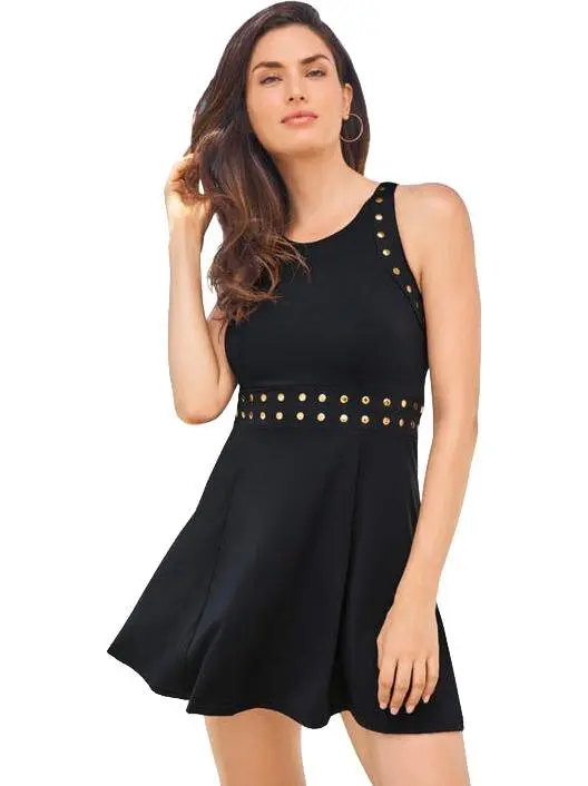 SWIM 365 Studded High-neck Swim Dress - Black Gold