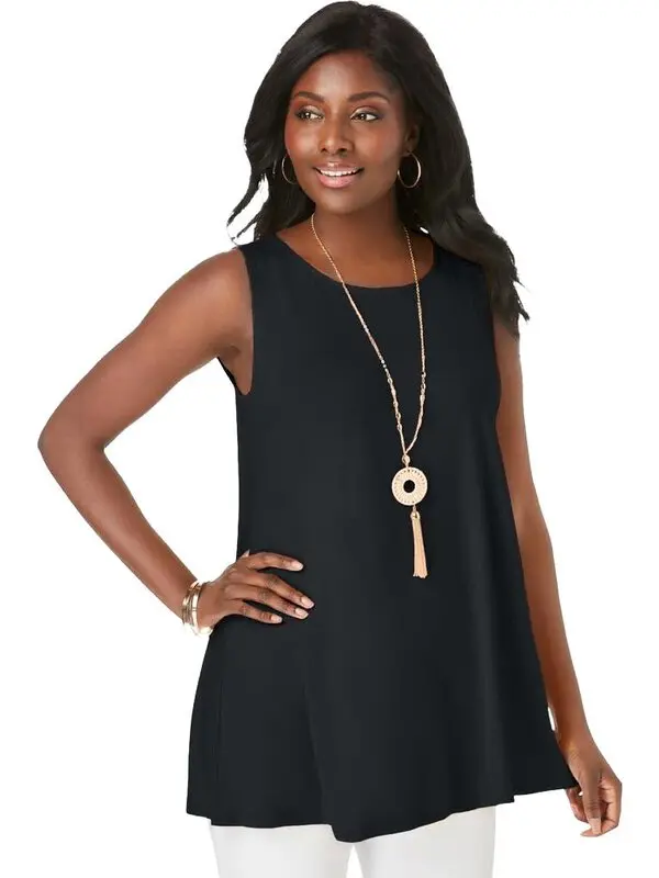 JESSICA LONDON Stretch Knit Sleeveless Swing Tunic - Black