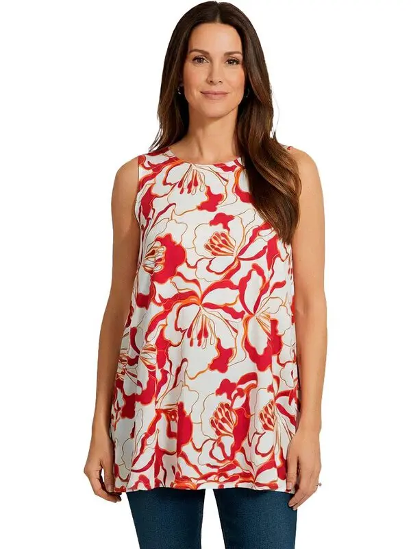 JESSICA LONDON Stretch Knit Sleeveless Swing Tunic - Pink Burst Graphic Orchid