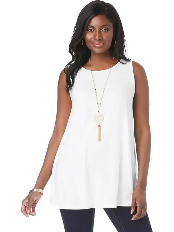 JESSICA LONDON Stretch Knit Sleeveless Swing Tunic - White