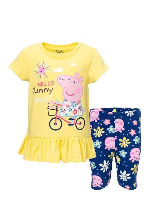 PEPPA PIG T-shirt & Bike Shorts Set - Yellow/blue