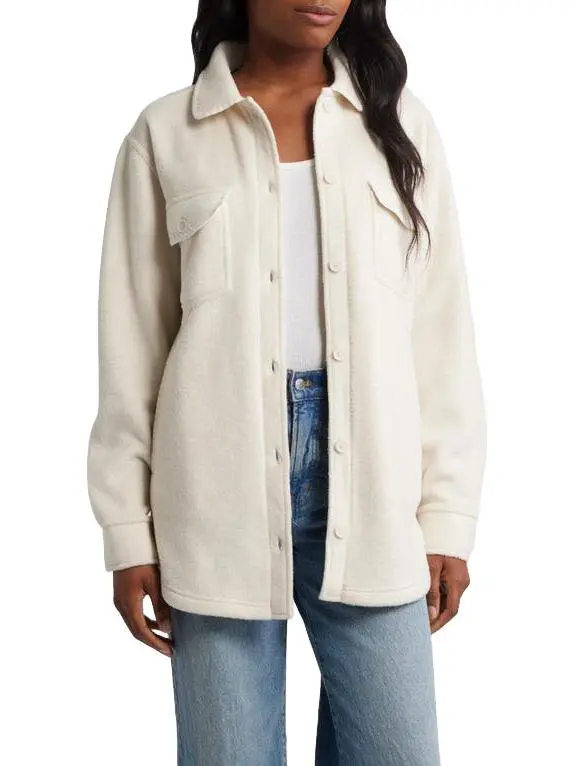 THREAD & SUPPLY Whipstitch Fleece Shirt Jacket - Cream Ivory Combo