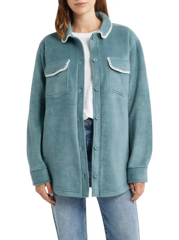 THREAD & SUPPLY Whipstitch Fleece Shirt Jacket - Jade Cream Combo