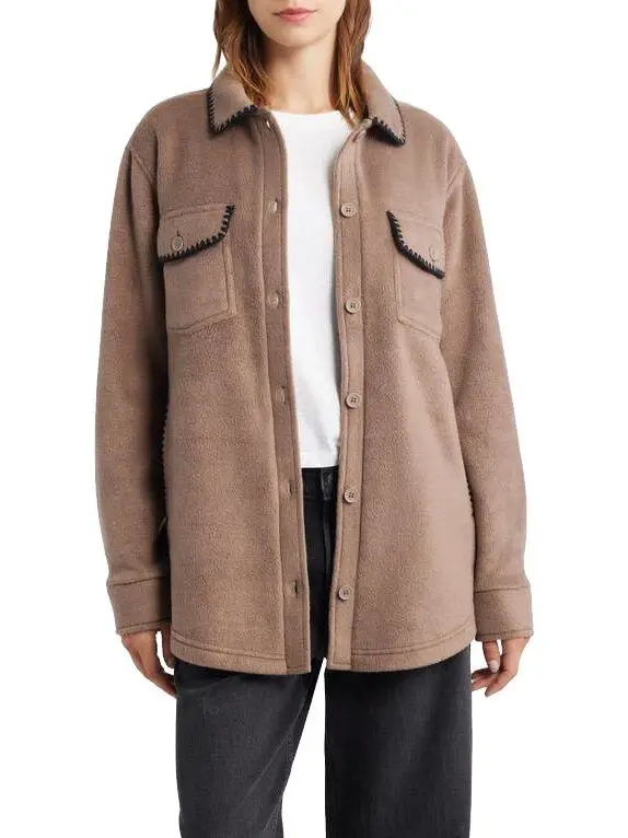 THREAD & SUPPLY Whipstitch Fleece Shirt Jacket - Mocha Black Combo