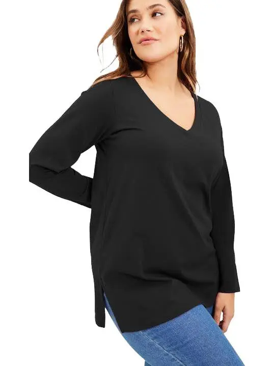 JUNE + VIE Long-sleeve V-neck Tunic - Black