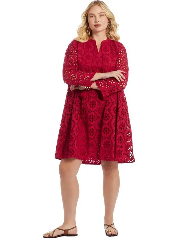 JUNE + VIE Eyelet Shirtdress - Cerise