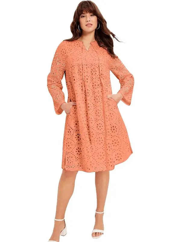 JUNE + VIE Eyelet Shirtdress - Shell Coral